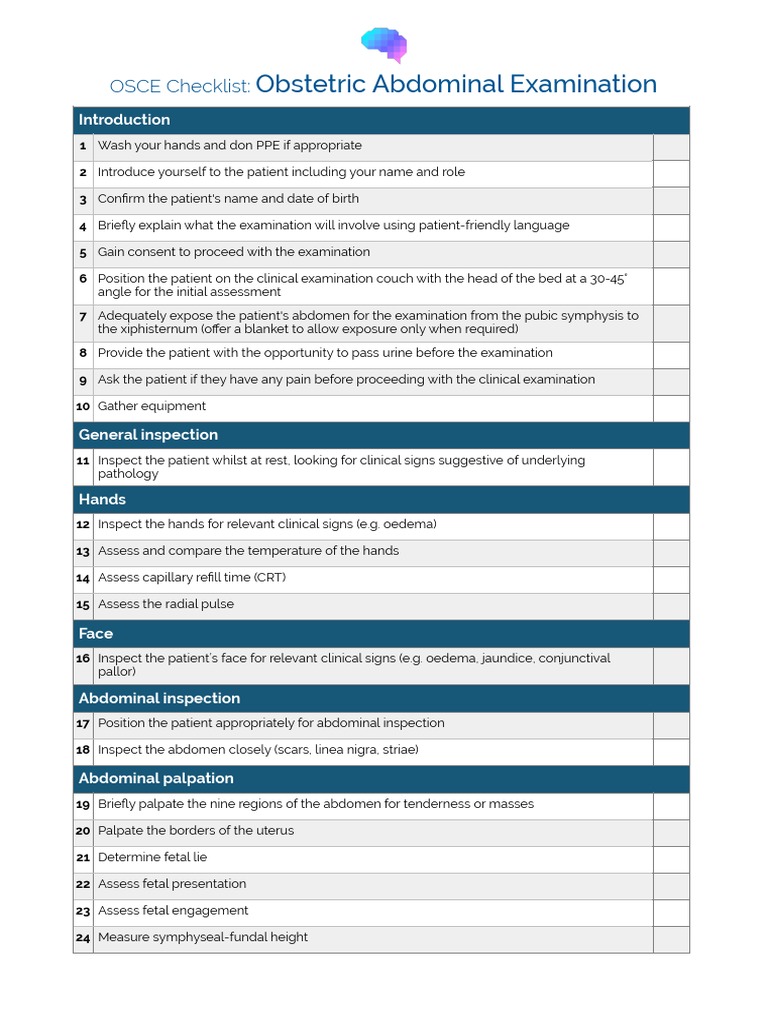 OSCE Checklist Obstetric Abdominal Examination | PDF OSCE Checklist Obstetric Abdominal Examination | PDF