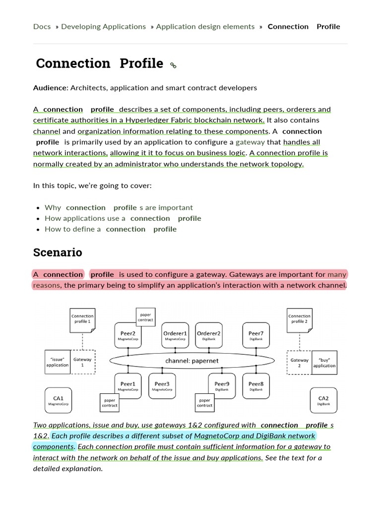Connection Profile — hyperledger-fabricdocs master documentation | PDF Connection Profile — hyperledger-fabricdocs master documentation | PDF