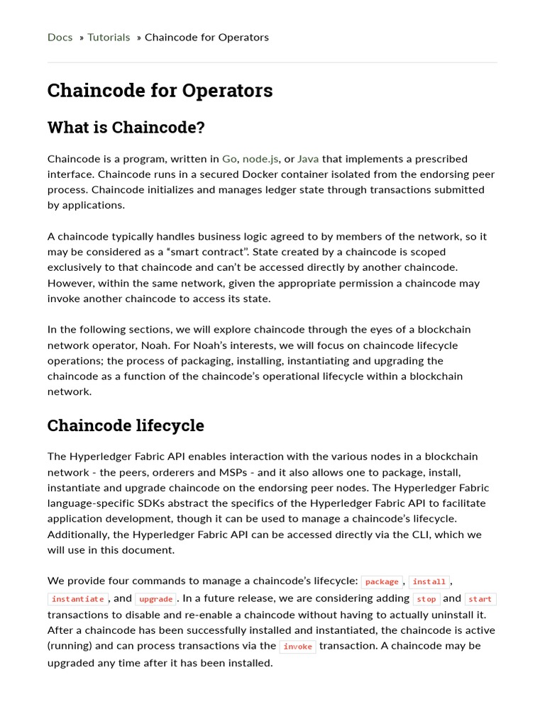 Chaincode For Operators - Hyperledger-Fabricdocs Master Documentation | PDF Chaincode For Operators - Hyperledger-Fabricdocs Master Documentation | PDF
