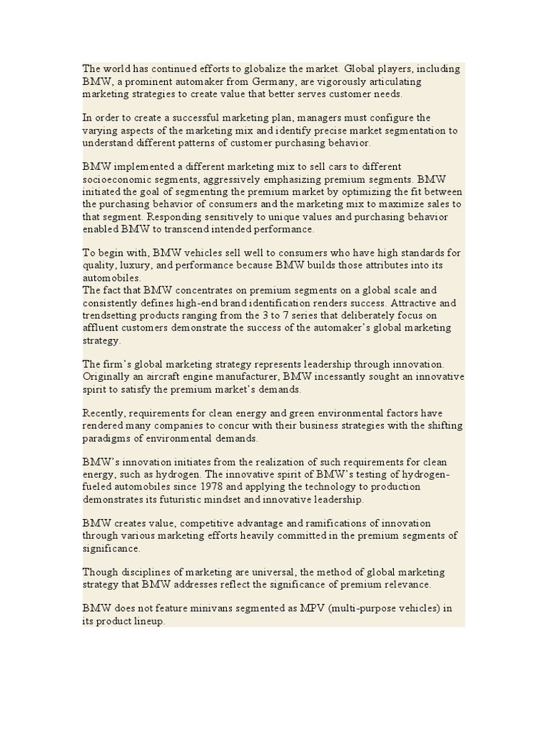 Global Marketing Strategy of BMW | PDF