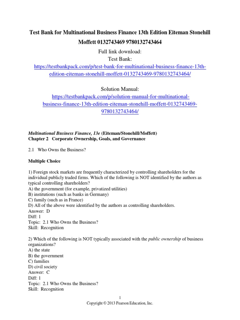 Multinational Business Finance 13th Edition Eiteman Stonehill Moffett ...