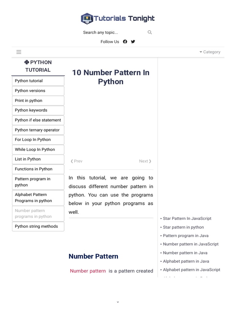10 Number Pattern in Python (With Code) | PDF | Control Flow | Python ...