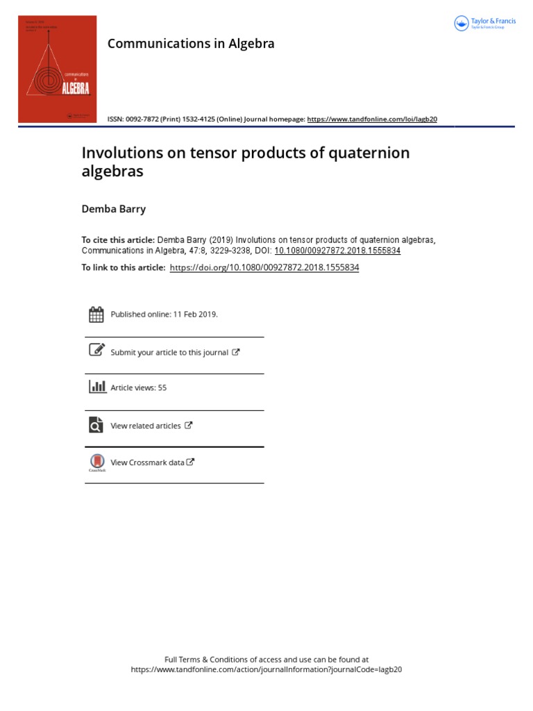 Involutions On Tensor Products of Quaternion Algebras | PDF