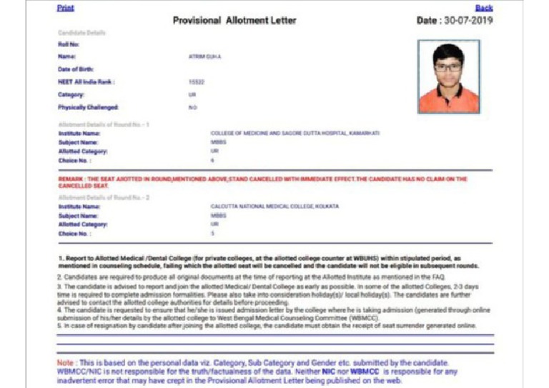 Neet Allotment Letter | PDF