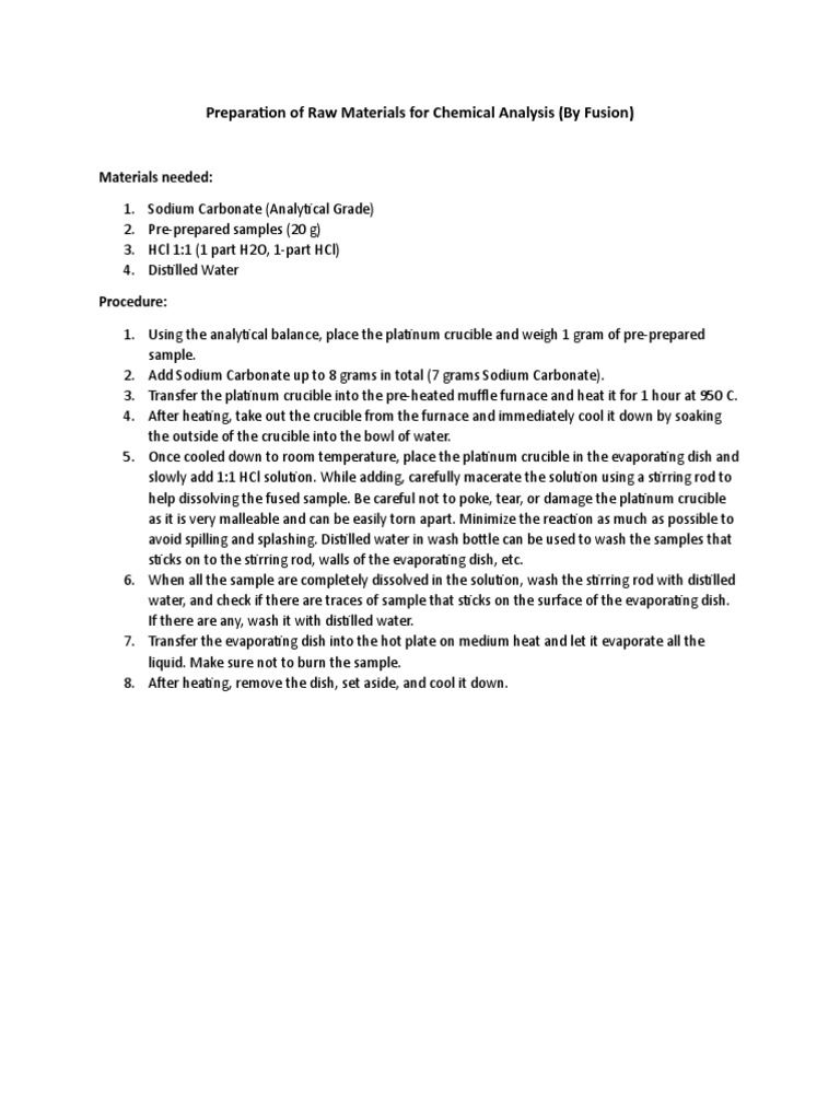 Preparation of Raw Materials for Chemical Analysis | PDF