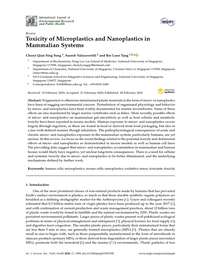 Toxicity of Microplastics and Nanoplastics in Mammalian Systems | PDF | Plastic | Environmental ...