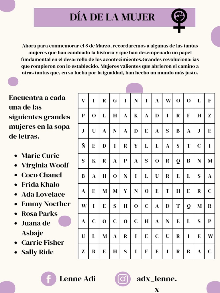Sopa de Letras Día de La Mujer | PDF