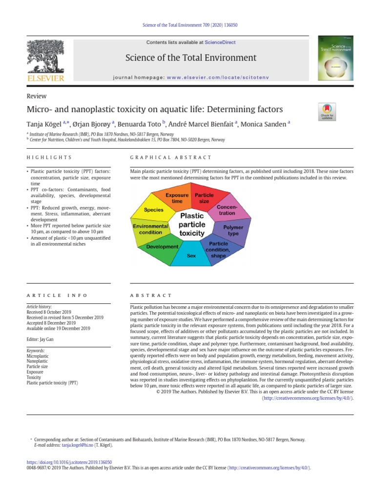 Micro and Nanoplastic Toxicity On Aquatic Life Determining Factors | Download Free PDF | Sewage ...