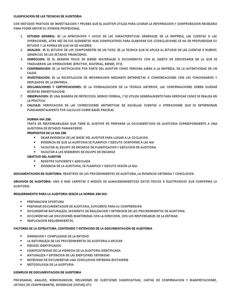 Clasificacion de Las Tecnicas de Auditoria | PDF