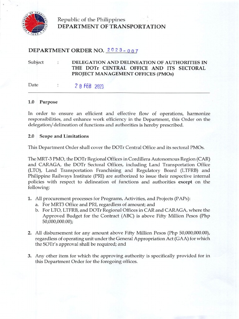 Revised Department Order 2023-007 - Delegation and Delineation of ...
