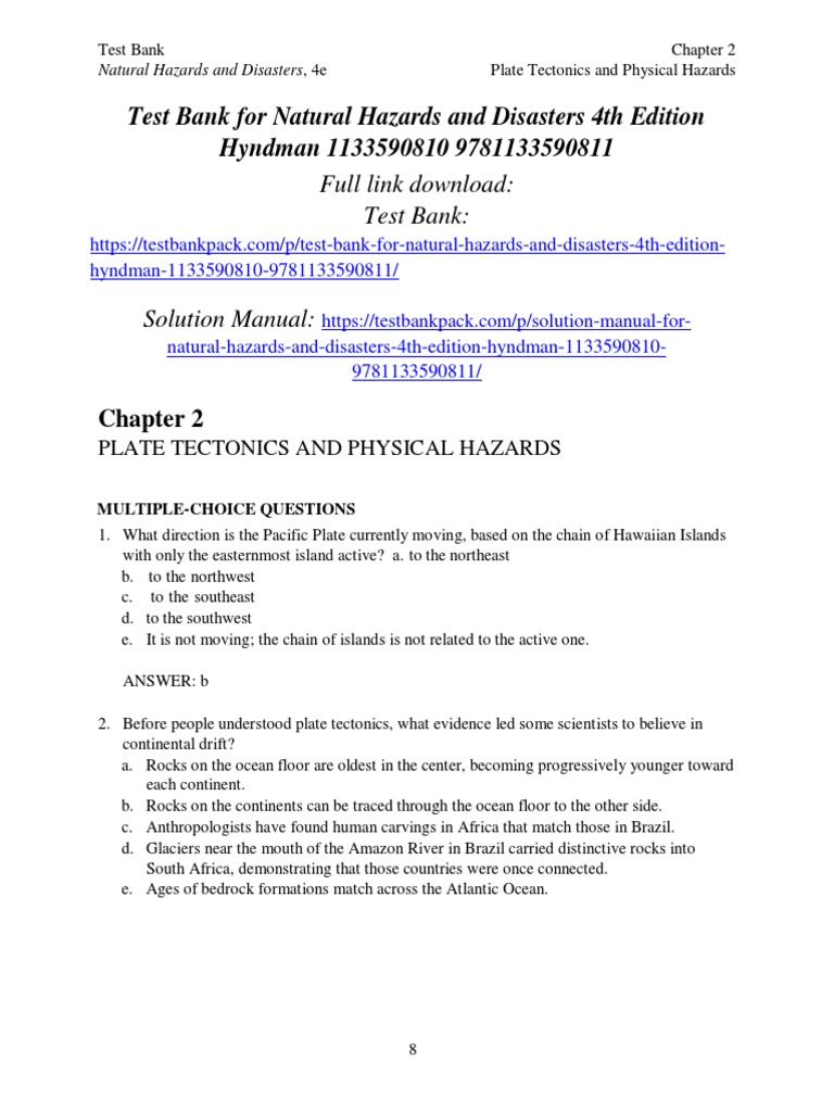 Natural Hazards and Disasters 4th Edition Hyndman Test Bank | PDF ...