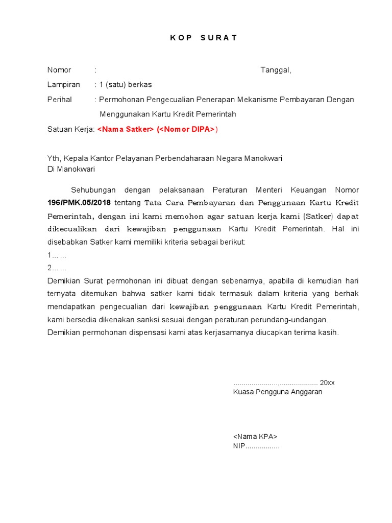 Format Surat Permohonan Dispensasi Pengecualian KKP | PDF