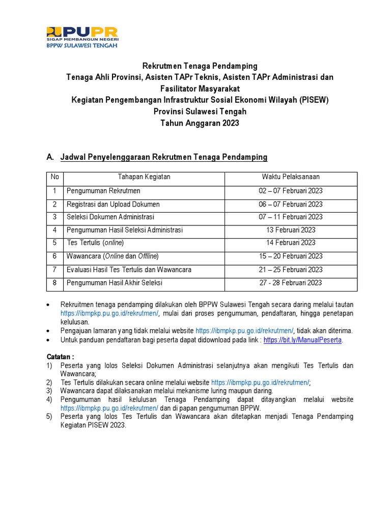 Rekrutmen FM PISEW Sulteng 2023 | PDF