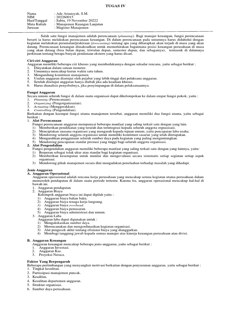 Stiebp S2 - Tugas Iv - Ade Ariansyah - 202260015 19-11-2022 | PDF