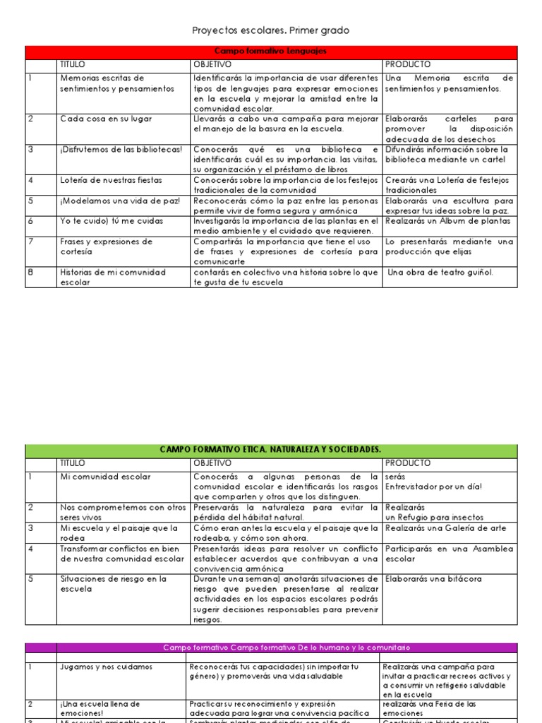 Proyectos Escolares. Primer Grado | PDF