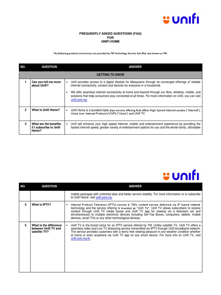General FAQ Unifi Home Plan | PDF