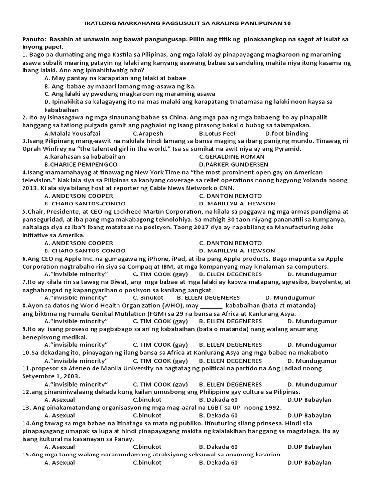 3rd Periodical Test in AP 10 | PDF