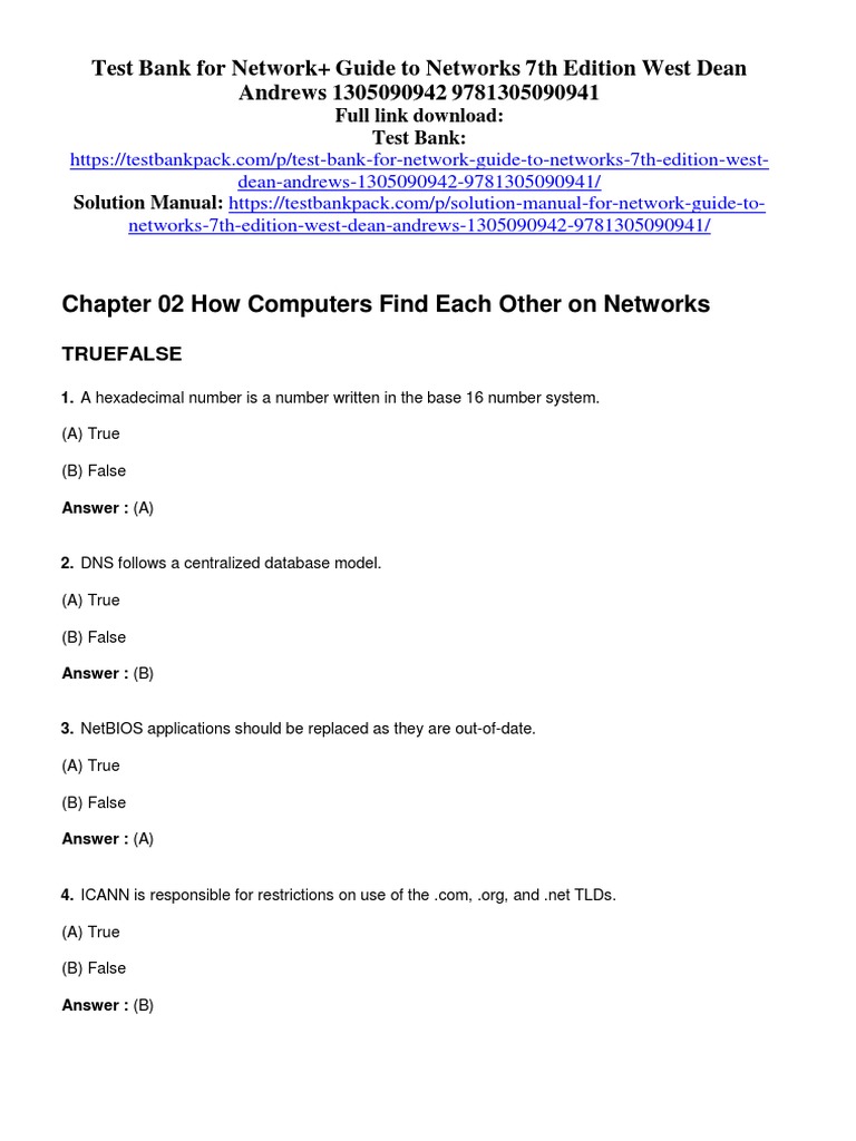 Network Guide To Networks 7th Edition West Dean Andrews Test Bank | PDF ...