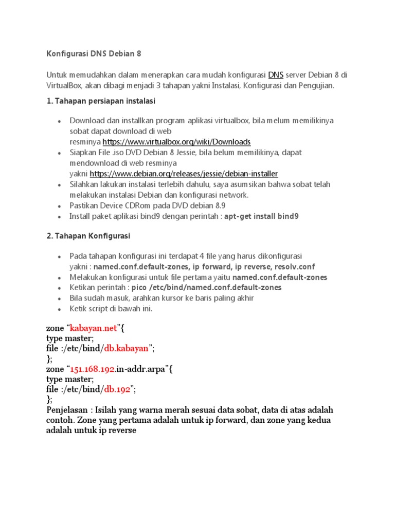 Bagaimana Cara Konfigurasi Bind Pada Debian 8 | PDF