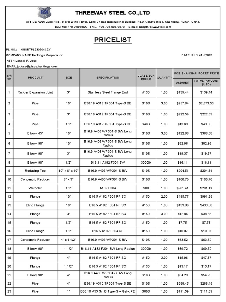 Quotation 7.4 | PDF | Pipe (Fluid Conveyance) | Mechanical Engineering