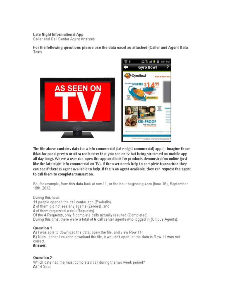 Informecial App Analysis Question Test | PDF