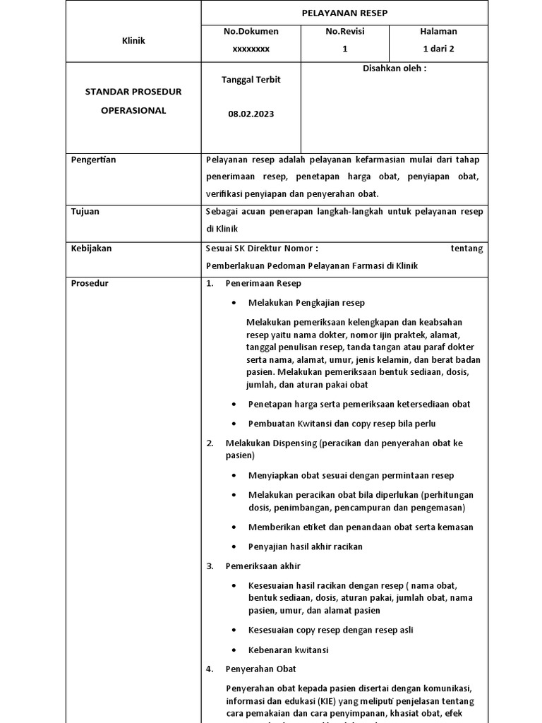 SPO Pelayanan Resep | PDF