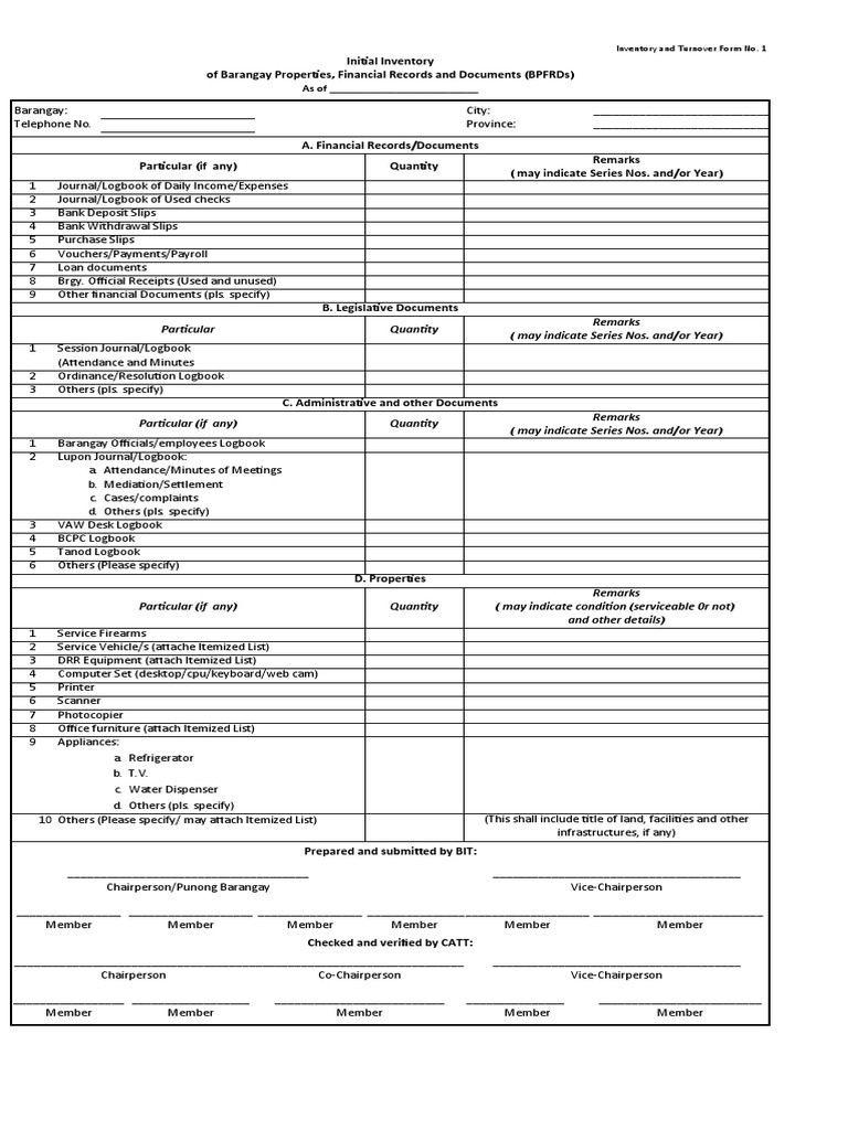 Barangay Initial Inventory | PDF | Service Industries | Financial Services