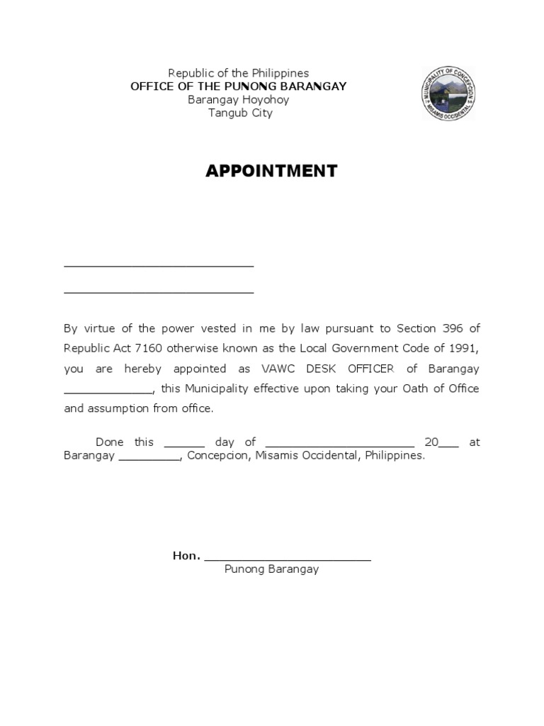 VAWC Desk Officer Appointment | PDF