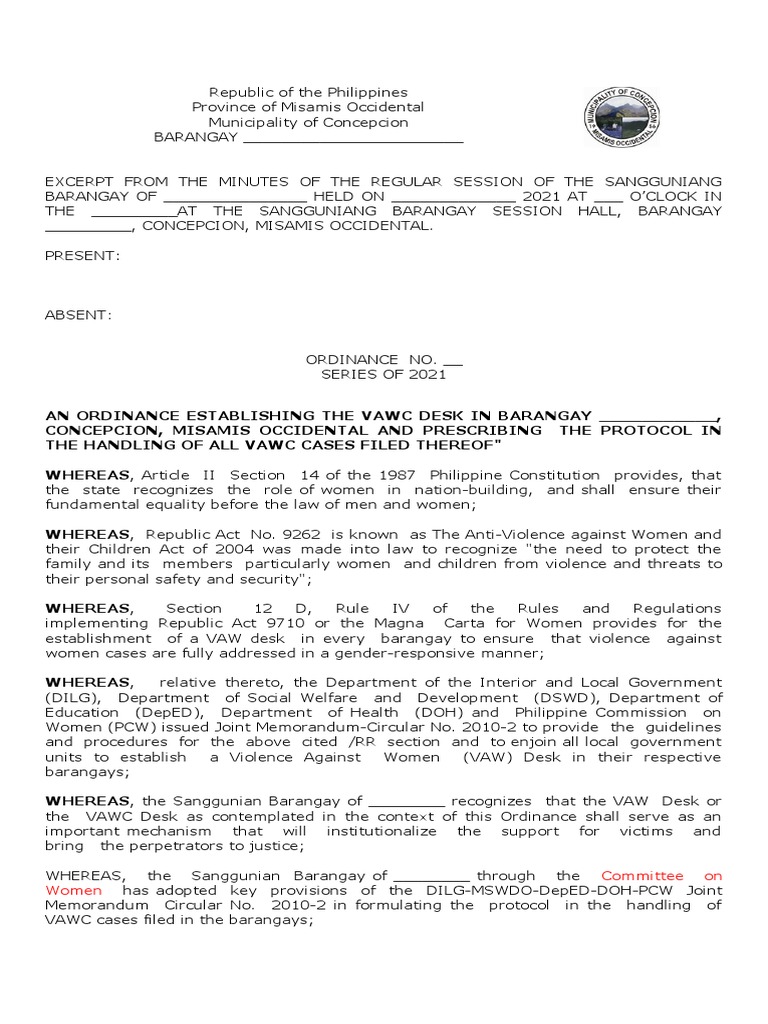 Ordinance On Barangay VAWC | PDF