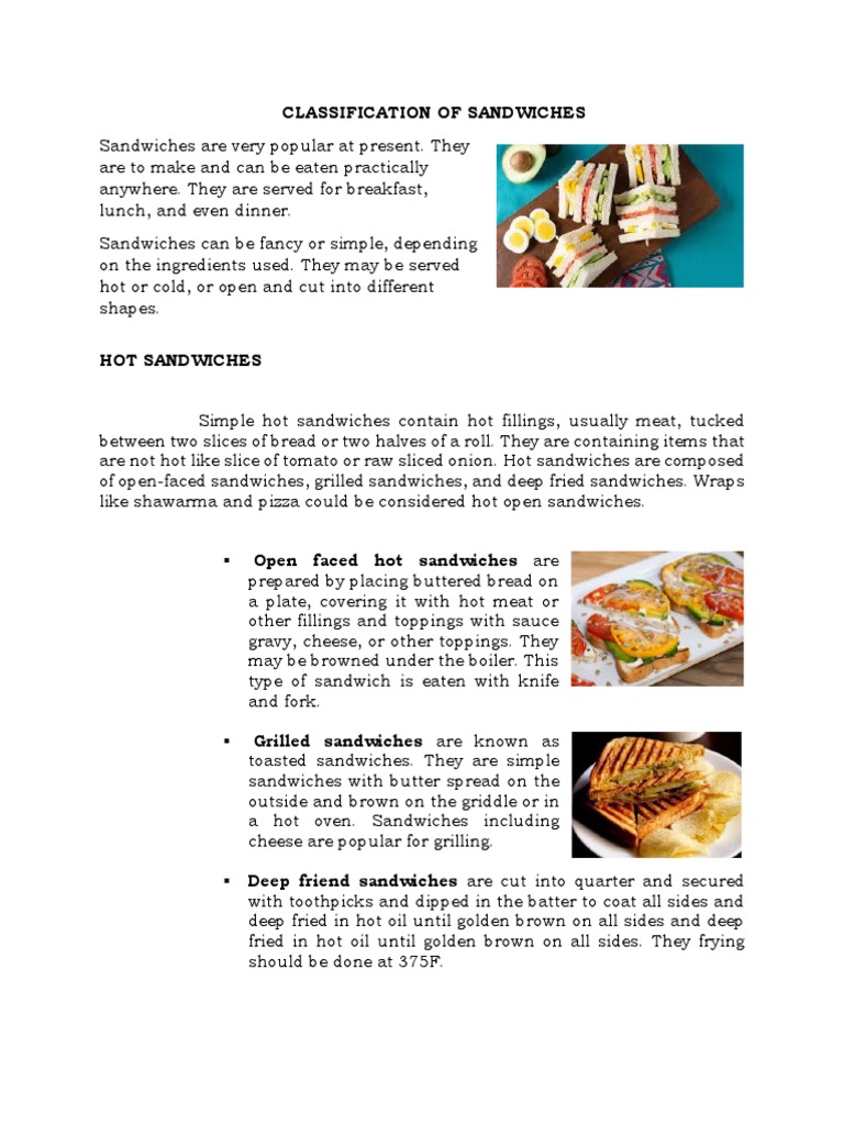 CLASSIFICATION OF SANDWICHES book | PDF