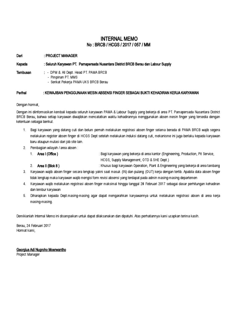 Internal Memo Absen Finger | PDF