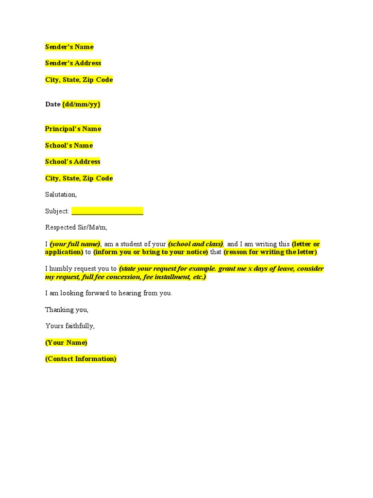 Request Letter Format For School | PDF