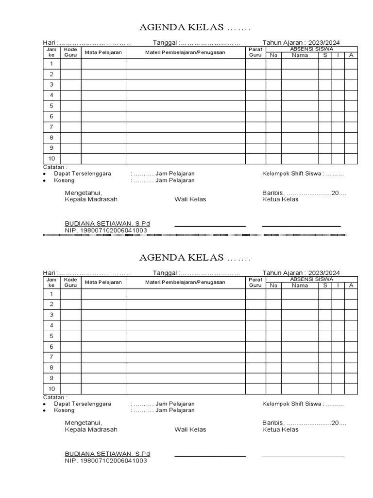 Buku Agenda Kelas | PDF