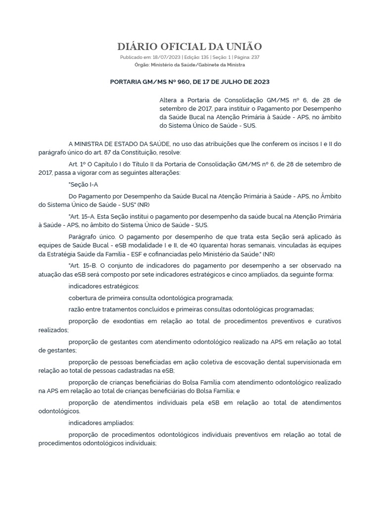 PORTARIA GM-MS #960, DE 17 DE JULHO DE 2023 - PORTARIA GM-MS #960, DE ...