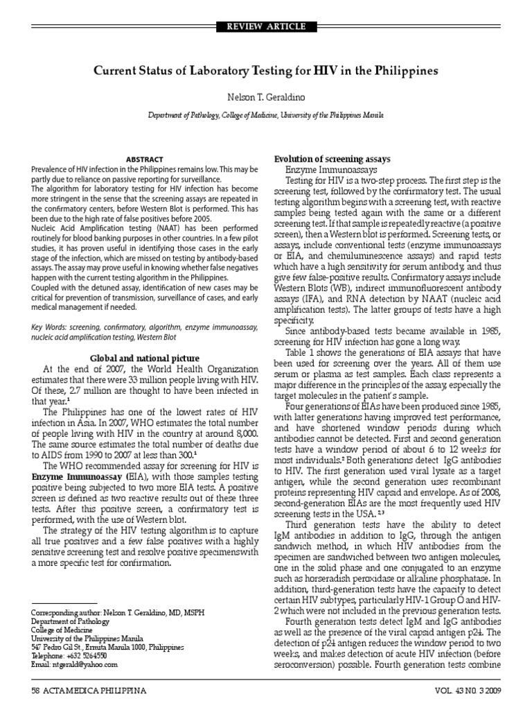 Current Status of Laboratory Testing For HIV in The Philippines 2009 ...