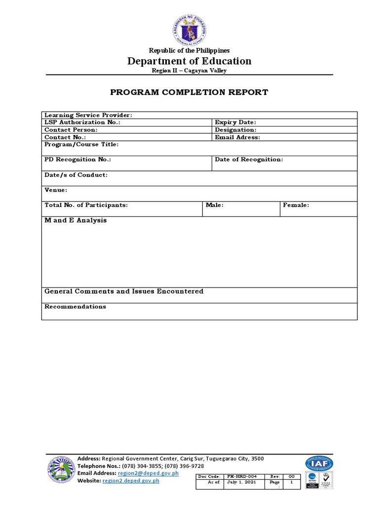 FM HRD 004 Program Completion Report | PDF