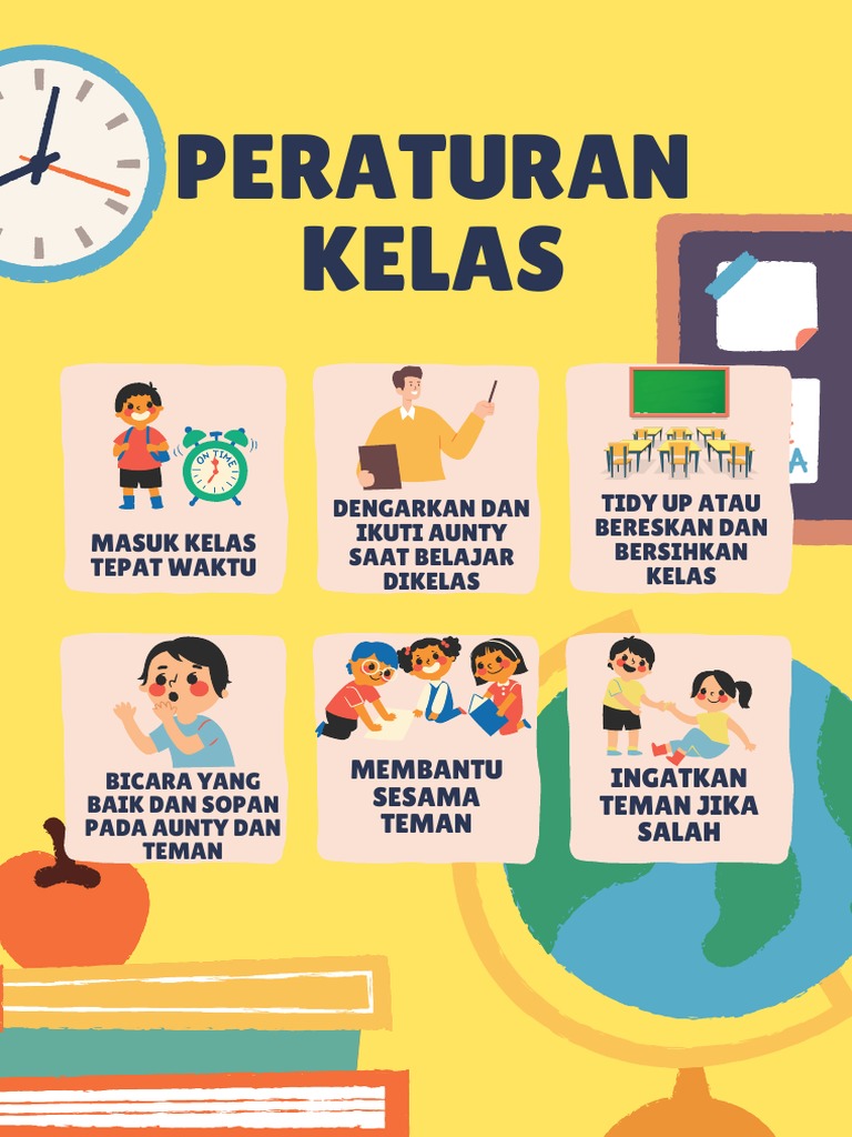 Yellow and Cream Modern Illustration Classroom Rules Poster | PDF