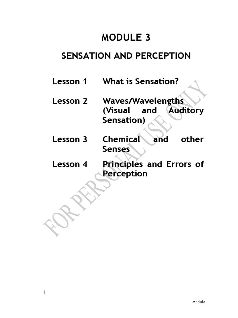 Module 3-Introdution To Psychology | PDF | Senses | Perception