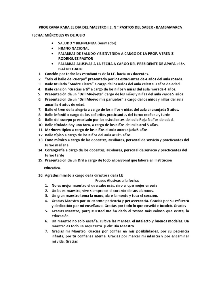 Programa para El Dia Del Maestro I | PDF