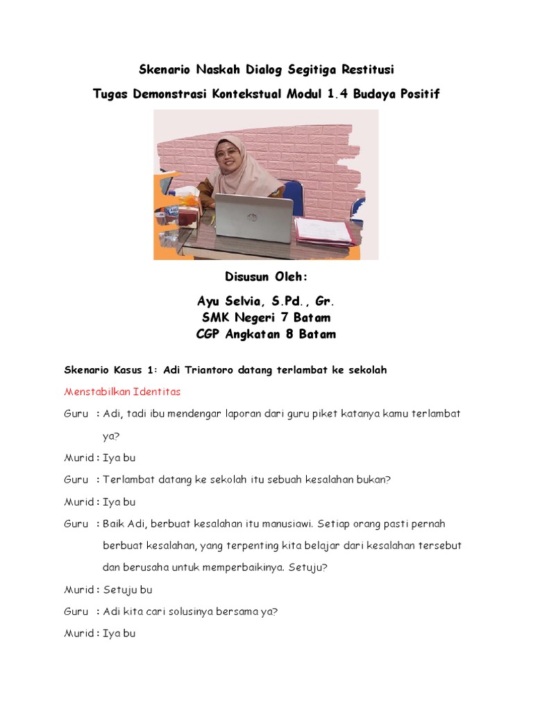 Skenario Naskah Dialog Segitiga Restitusi Tugas Demonstrasi Kontekstual Modul 1.4 Budaya Positif ...