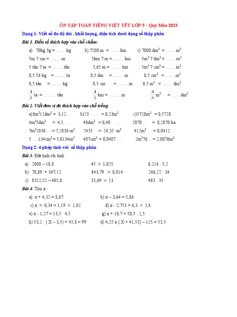 Bai Tap Tet Lop 5 | PDF