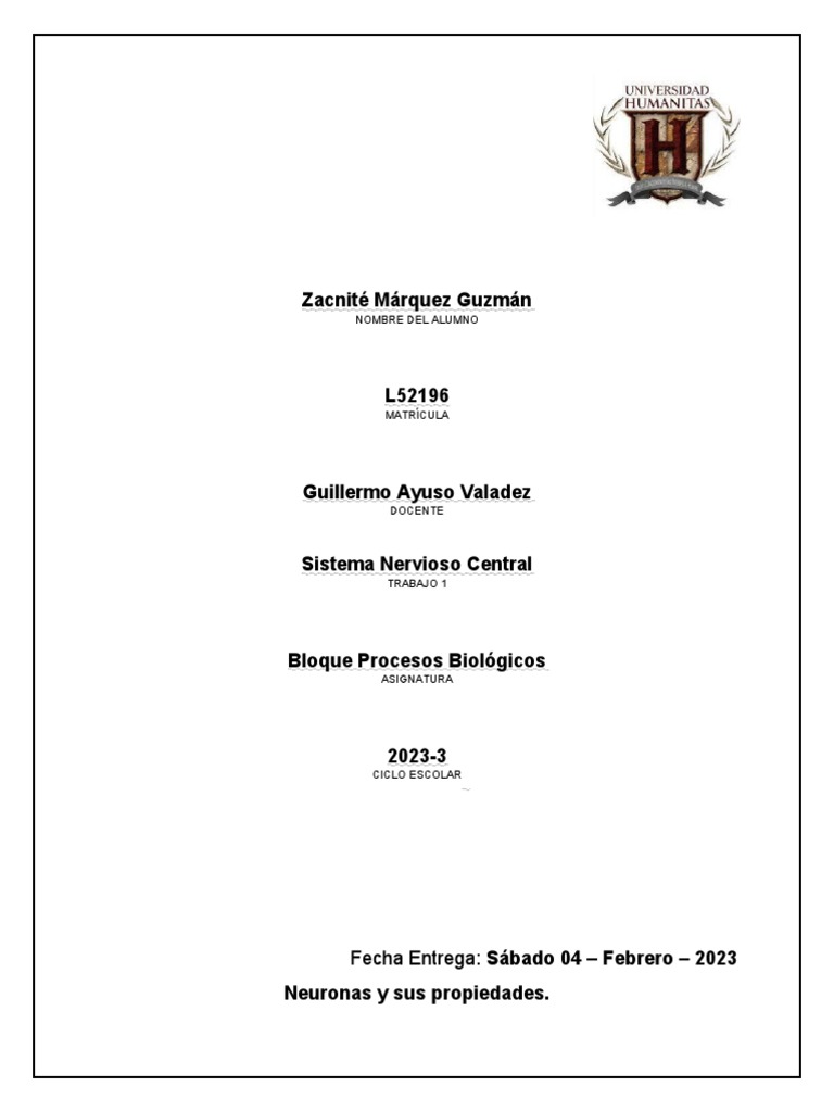 Resumen Humanitas | PDF | Sinapsis | Neurona