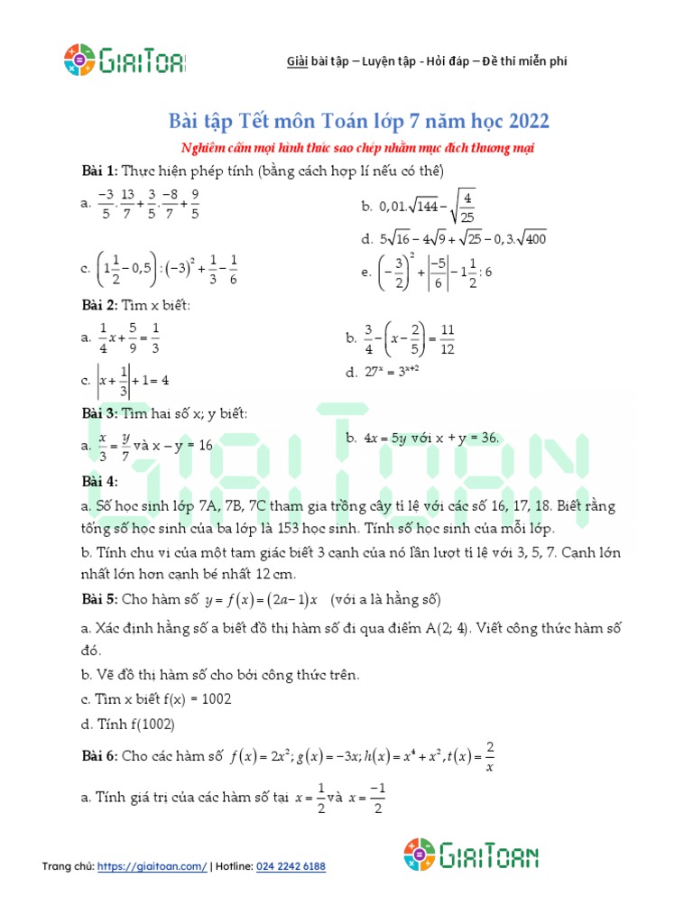 Bai Tap Tet Mon Toan Lop 7 Nam 2022 | PDF