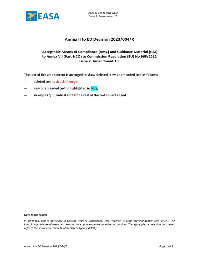Amc and GM To Annex VII Part-Nco To Commission Regulation Eu No 965-2012 - Issue 2 Amendment 15 ...