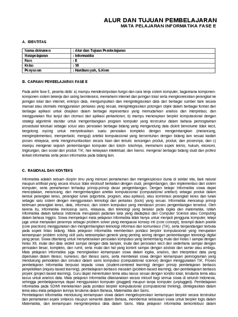 Alur Tujuan Pembelajaran Informatika | PDF