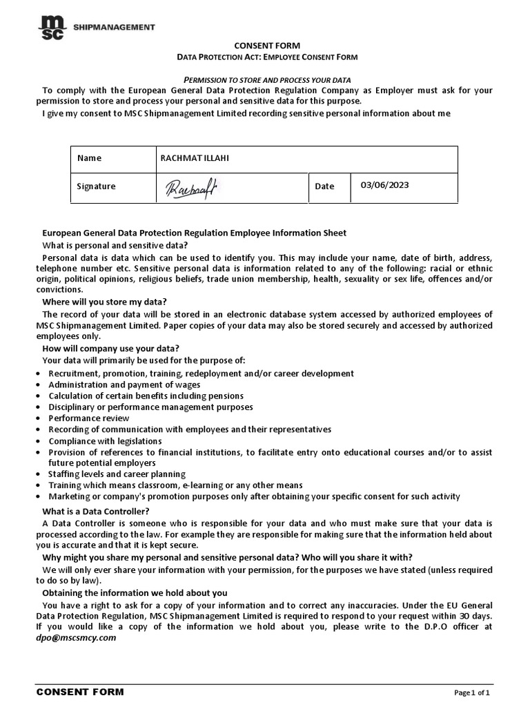 Consent Form GDPR | PDF | Employment | Consent