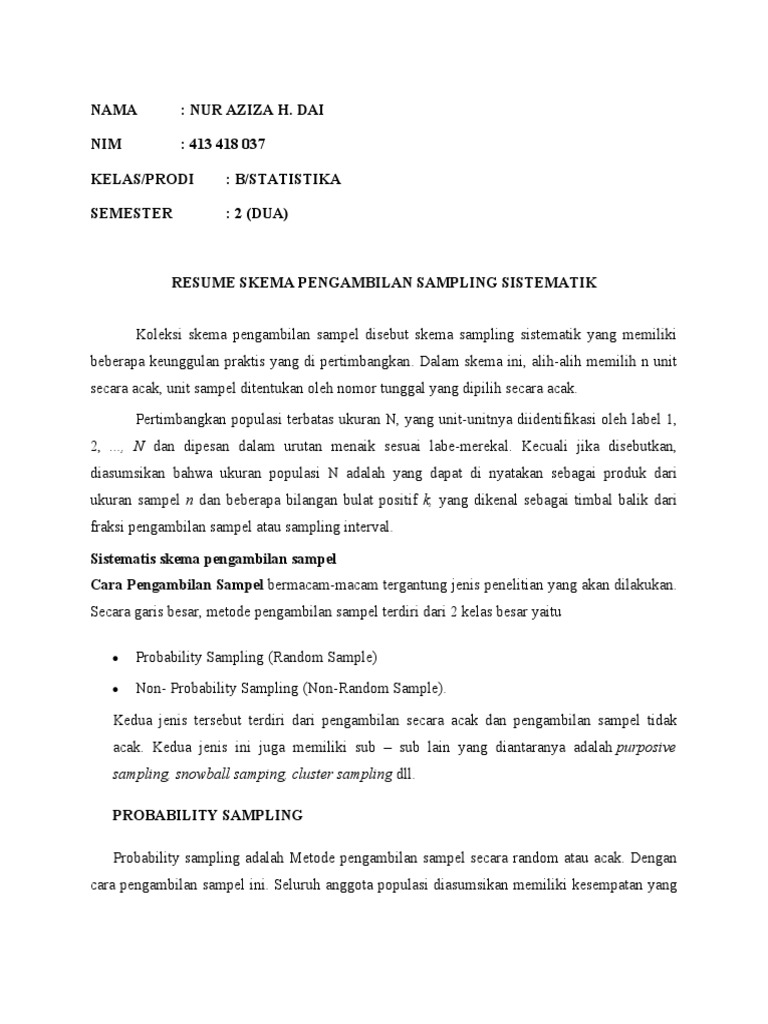 Skema Pengambilan Sampel Sistematik | PDF