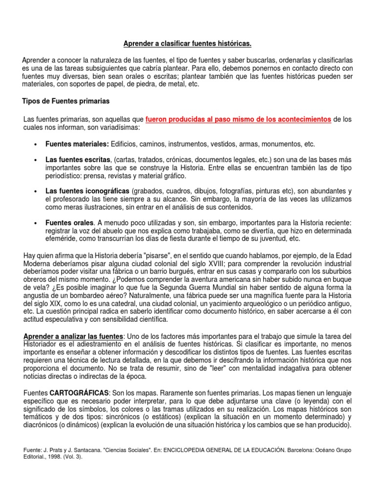 Clasificación de Fuentes Históricas | PDF