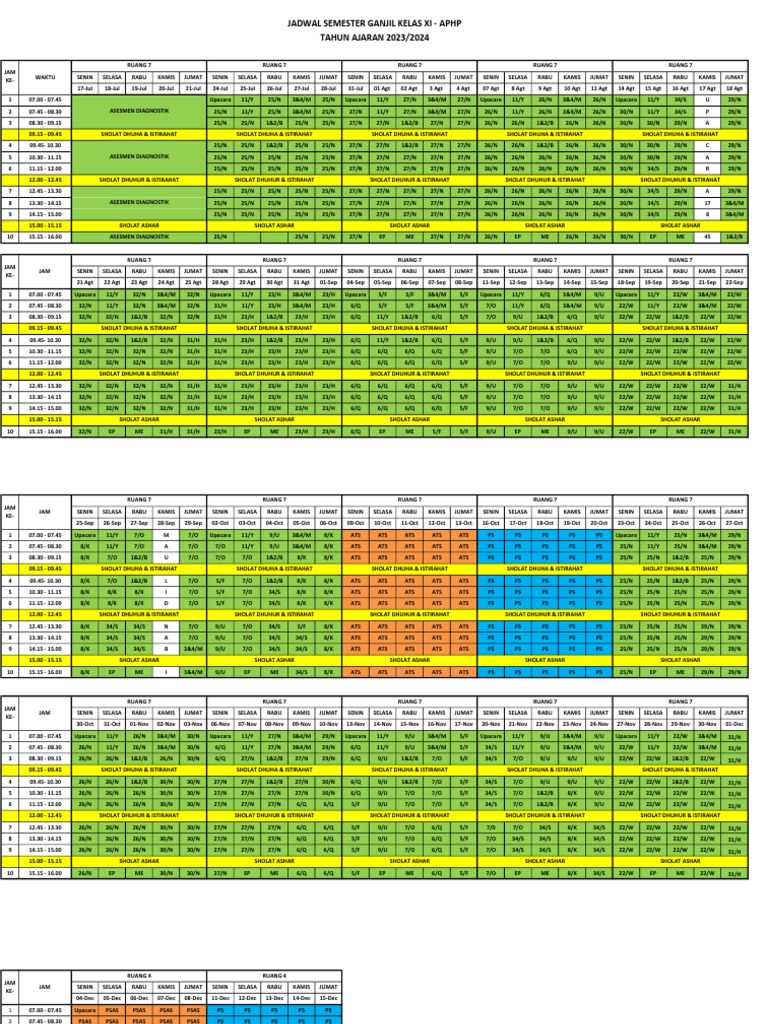 Jadwal Kelas Xi Aphp Ta 2023-2024 | PDF