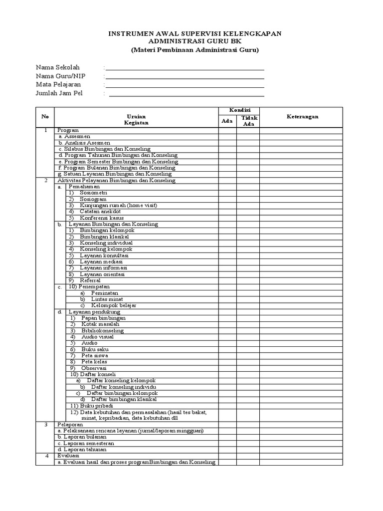 Instrumen Supervisi Administrasi BK | PDF